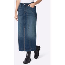 Jeansrock Heine, Damen, Gr. 48, blau, stone, washed, 98% Baumwolle, 2% Elasthan, unifarben, lang, R&ouml;cke Jeansrock