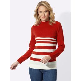 Stehkragenpullover Classic Basics "Stehkragen-Pullover", Damen, Gr. 38, rot, champagner, geringelt, 100% Polyacryl, gemustert, gestreift, mehrfarbig, Pullover Stehkragenpullover