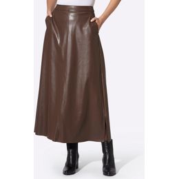 Lederimitatrock Heine, Damen, Gr. 40, schoko, 100% Polyester, unifarben, lang, R&ouml;cke