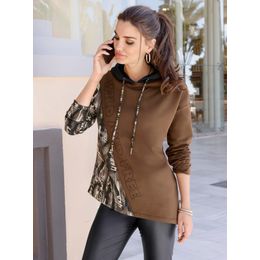 Longsweatshirt Inspirationen, Damen, Gr. 52, taupe, 100% Baumwolle, gemustert, mehrfarbig, Sweatshirts