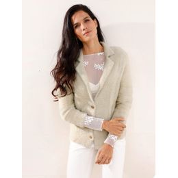 Jackenblazer Heine "Strickblazer", Damen, Gr. 42, sand, 54% Polyamid, 30% Viskose, 16% Polyester, Blazer