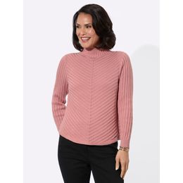 Stehkragenpullover Casual Looks "Stehkragen-Pullover", Damen, Gr. 50, rosenholz, 100% Baumwolle, unifarben, Pullover Stehkragenpullover