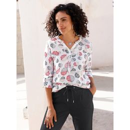 Langarmbluse Inspirationen, Damen, Gr. 40, rot, ecru, bedruckt, 100% Viskose, bedruckt, gemustert, gepunktet, mehrfarbig, V-Ausschnitt, Blusen