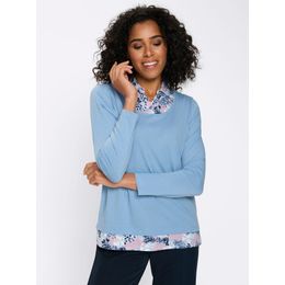 2-in-1-Langarmshirt Classic Basics "2-in-1-Shirt", Damen, Gr. 40, blau (himmelblau), 100% Baumwolle, gebl&uuml;mt, gemustert, mehrfarbig, Rundhals, Shirts