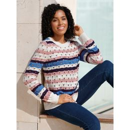 Ajourpullover Classic Basics "Ajour-Pullover", Damen, Gr. 40, bunt (ecru, hortensie, gemustert), 100% Polyacryl, gemustert, gestreift, mehrfarbig, Pullover
