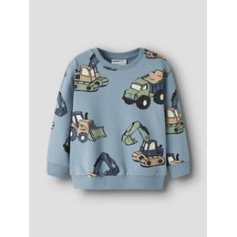 Sweatshirt name it "NMMKARK LS NREG SWEAT UNB BOX", Jungen, Gr. 104, blau (ashley blau), Sweatware, Obermaterial: 95% Baumwolle, 5% Elasthan, bedruckt, regular fit normal, Rundhals, Rippb&uuml;ndchen, Sweatshirts Sweatshirt, Baumwollmischung, regular fit