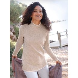 Longpullover Inspirationen "Long-Pullover", Damen, Gr. 38, sesam, meliert, 78% Polyacryl, 13% Polyester, 7% Wolle, 2% Elasthan, meliert, unifarben, Pullover Longpullover