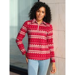 Fleeceshirt Classic Basics "Fleece-Shirt", Damen, Gr. 44, rot, beige, bedruckt, 100% Polyester, gemustert, mehrfarbig, Shirts