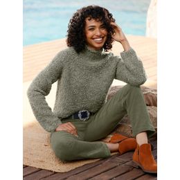 Strickpullover Heine "Pullover", Damen, Gr. 32/34, khaki, schilf, meliert, 49% Polyacryl, 36% Polyester, 15% Wolle, unifarben, Pullover Strickpullover