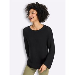 Strickpullover Heine "Pullover", Damen, Gr. 50, schwarz, 50% Baumwolle, 50% Polyacryl, unifarben, Pullover Strickpullover