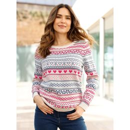 Jacquardpullover Classic Basics "Langarm-Pullover", Damen, Gr. 42, champagner, malve, gemustert, 100% Polyacryl, gemustert, mehrfarbig, Pullover