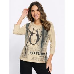 3/4-Arm-Shirt Classic Basics "3/4-Arm-Shirt", Damen, Gr. 46, sand, petrol, bedruckt, 100% Baumwolle, gemustert, mehrfarbig, Rundhals, Shirts 3/4-Arm-Shirt