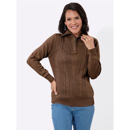 Troyer Casual Looks "Troyer-Pullover", Damen, Gr. 52, braun, 100% Baumwolle, unifarben, Pullover Troyer