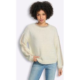 Strickpullover Heine "Pullover", Damen, Gr. 36, champagner, 70% Polyacryl, 18% Wolle, 10% Polyester, 2% Elasthan, gemustert, mehrfarbig, unifarben, Pullover Strickpullover