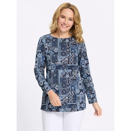 Longshirt Classic Basics "Longshirt", Damen, Gr. 44, marine, himmelblau, bedruckt, 100% Baumwolle, gemustert, mehrfarbig, Rundhals, Shirts Longshirt