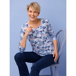 Langarmshirt Classic Basics "Langarm-Shirt", Damen, Gr. 40, himmelblau, altrosa, bedruckt, 100% Baumwolle, gebl&uuml;mt, gemustert, mehrfarbig, Rundhals, Shirts Langarmshirt