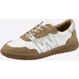 Sneaker Heine, Damen, Gr. 36, wei&szlig;, cognac, silber, Glattleder, Leder, Rindsleder, Schuhe Sneaker