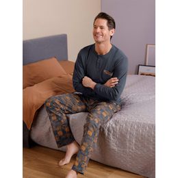 Schlafanzug COMTE, Herren, Gr. 48/50, graphit, papaya, bedruckt, 100% Baumwolle, Homewear-Sets Schlafanzug