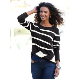Strickpullover Heine "Pullover", Damen, Gr. 38, schwarz, ecru, gemustert, 50% Baumwolle, 50% Polyacryl, gemustert, gestreift, Pullover Strickpullover