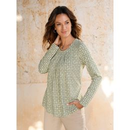 Rundhalsshirt Inspirationen "Druck-Shirt", Damen, Gr. 36, ecru, schilf, bedruckt, 95% Viskose, 5% Elasthan, gemustert, mehrfarbig, Rundhals, Shirts Rundhalsshirt