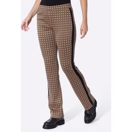 Jerseyhose Heine, Damen, Gr. 38, Normalgr&ouml;&szlig;en, braun (camel, schwarz, bedruckt), 62% Polyester, 35% Viskose, 3% Elasthan, Hahnentrittmuster, gemustert, mehrfarbig, Hosen Jerseyhose