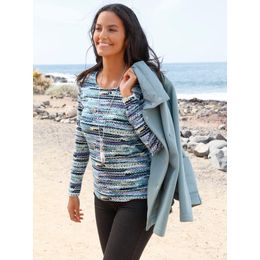 Langarmshirt Casual Looks "Rundhals-Shirt", Damen, Gr. 36, orchidee, rauchblau, bedruckt, 95% Viskose, 5% Elasthan, gemustert, mehrfarbig, Rundhals, Shirts Langarmshirt