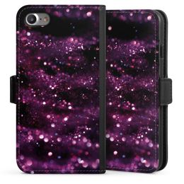 DeinDesign iPhone SE (2022) Handy Klapph&uuml;lle Handyh&uuml;lle aus Kunst Leder schwarz Flip Case Glitter Glitzer Muster Sideflip mit Lasche