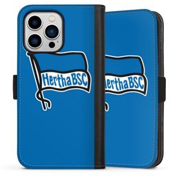 DeinDesign iPhone 13 Pro Handy Klapph&uuml;lle Handyh&uuml;lle aus Kunst Leder schwarz Flip Case Hertha Bsc Official Licensed Product Flag Sideflip mit Lasche