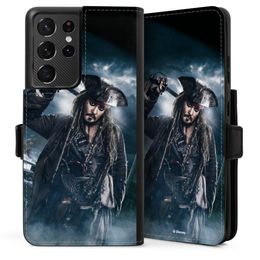 DeinDesign Galaxy S21 Ultra 5G Handy Klapph&uuml;lle Handyh&uuml;lle aus Kunst Leder schwarz Flip Case Fluch Der Karibik Captain Jack Sparrow Official Licensed Product 
