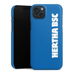 DeinDesign iPhone 15 Plus Handy Premium Case Smartphone Handyh&uuml;lle Schutzh&uuml;lle gl&auml;nzend Blue Hertha Bsc Soccer Premium Case
