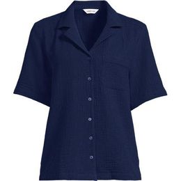LANDS' END Kurz&auml;rmelige Musselin-Bluse, Damen, size: regular, Blau, Baumwolle, by Lands' End