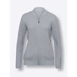WITT Damen Strickjacke in Ripp-Optik, pflegeleicht, taubenblau-meliert, Gr&ouml;&szlig;e 42