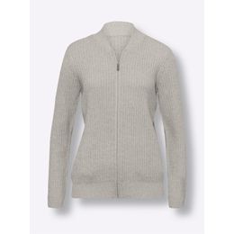 WITT Damen Strickjacke in Ripp-Optik, pflegeleicht, steingrau-meliert, Gr&ouml;&szlig;e 38