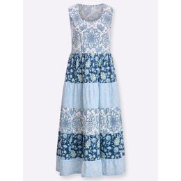 WITT Damen Jerseykleid mit verschiedenen Floral-Mustern, mittelblau-eisblau-bedruckt, Gr&ouml;&szlig;e 52