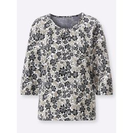 WITT Damen 3/4-Arm-Shirt mit floralem Druck, wei&szlig;-schwarz-bedruckt, Gr&ouml;&szlig;e 38