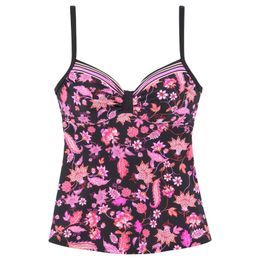Lascana Damen B&uuml;gel-Tankini-Top, schwarz-pink, Gr&ouml;&szlig;e 36C