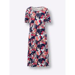 WITT Damen Jerseykleid mit kurzen &Auml;rmeln, marine-koralle-bedruckt, Gr&ouml;&szlig;e 19