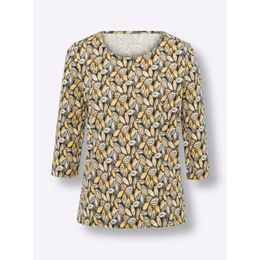 WITT Damen 3/4-Arm-Shirt aus reiner Baumwolle, gelb-grau-bedruckt, Gr&ouml;&szlig;e 52