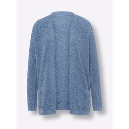 WITT Damen Strickjacke mit aufgesetzten Taschen, mittelblau-meliert, Gr&ouml;&szlig;e 52