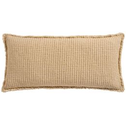 IB Laursen Kissenh&uuml;lle Karomuster mit Fransen 80x35 cm Leinen, 80x35 cm skandinavische Deko Online Shop