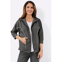 Shirtjacke Inspirationen "Shirtjacke", Damen, Gr. 44, grau (graphit), 50% Modal, 44% Polyester, 6% Elasthan, unifarben, Shirts Shirtjacke