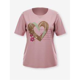 Kurzarmshirt Classic Basics "Trachtenshirt", Damen, Gr. 56, rosa (hortensie, braun), 100% Baumwolle, bedruckt, gemustert, mehrfarbig, Rundhals, Shirts