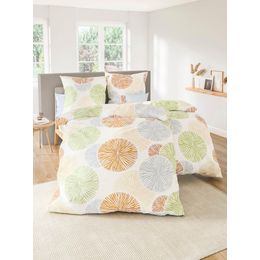 Bettw&auml;sche Dormisette Gr. 5, wei&szlig;, apricot, bedruckt, B/L: 135cm x 200cm, Seersucker, B/L: 80cm x 40cm, 2 tlg., Seersucker, 100% Baumwolle, Bettw&auml;sche, Bettw&auml;sche