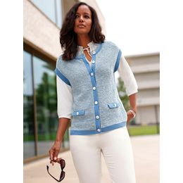 Strickweste Lady, Damen, Gr. 48, himmelblau, ecru, gemustert, 95% Baumwolle, 3% Polyester, 2% metallisierte Fasern, gemustert, Westen Strickweste