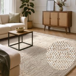 Villeroy & Boch Teppich VILLEROY & BOCH "Peas", creme, beige, B:200cm H:18mm L:300cm, Baumwolle, Jute, Wolle, Teppiche, Teppich, Handgewebt, Boucl&eacute;, Wolle, Jute, Natur, L&auml;ufer, Wohnzimmer, Skandi