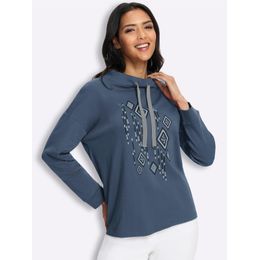 Sweatshirt Classic Basics, Damen, Gr. 56, rauchblau, schwarz, 100% Baumwolle, bedruckt, gemustert, Sweatshirts Sweatshirt