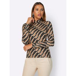 CR&Eacute;ATION L Rollkragenshirt CREATION L "Shirtrolli", Damen, Gr. 36, grau (graphit, camel, gemustert), 95% Viskose, 5% Elasthan, gemustert, Shirts