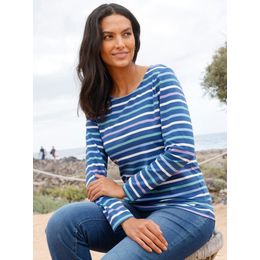 Print-Shirt Casual Looks "Druck-Shirt", Damen, Gr. 54, bunt (jeansblau, ecru, geringelt), 95% Baumwolle, 5% Elasthan, gemustert, gestreift, mehrfarbig, Rundhals, Shirts
