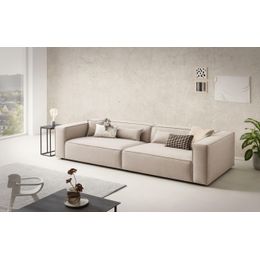 3-Sitzer "PIARA XXL, Sofa mit Kedernaht in Cord, Leinenoptik o. Strukturstoff", beige (hellbeige), B:316cm H:66cm T:136cm, 100% Polyester, LeGer Home by Lena Gercke, Sofas, schwarze F&uuml;&szlig;e, bequemer Sitzkomfort, extra tiefe Sitzfl&auml;che