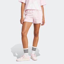 Shorts adidas Sportswear "ESSENTIALS SMALL LOGO FEELCOZY", Damen, Gr. XL, N-Gr, pink (clear pink, wei&szlig;, normal, gr.), Obermaterial: 70% Baumwolle, 30% Polyester, Hosen Shorts
